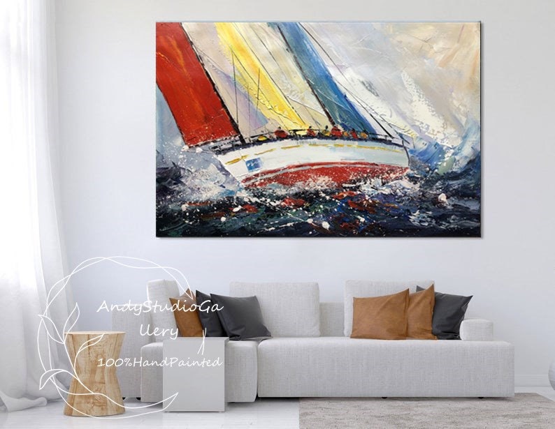 Large colorful sailboat painting on canvasOriginal abstract | Etsy