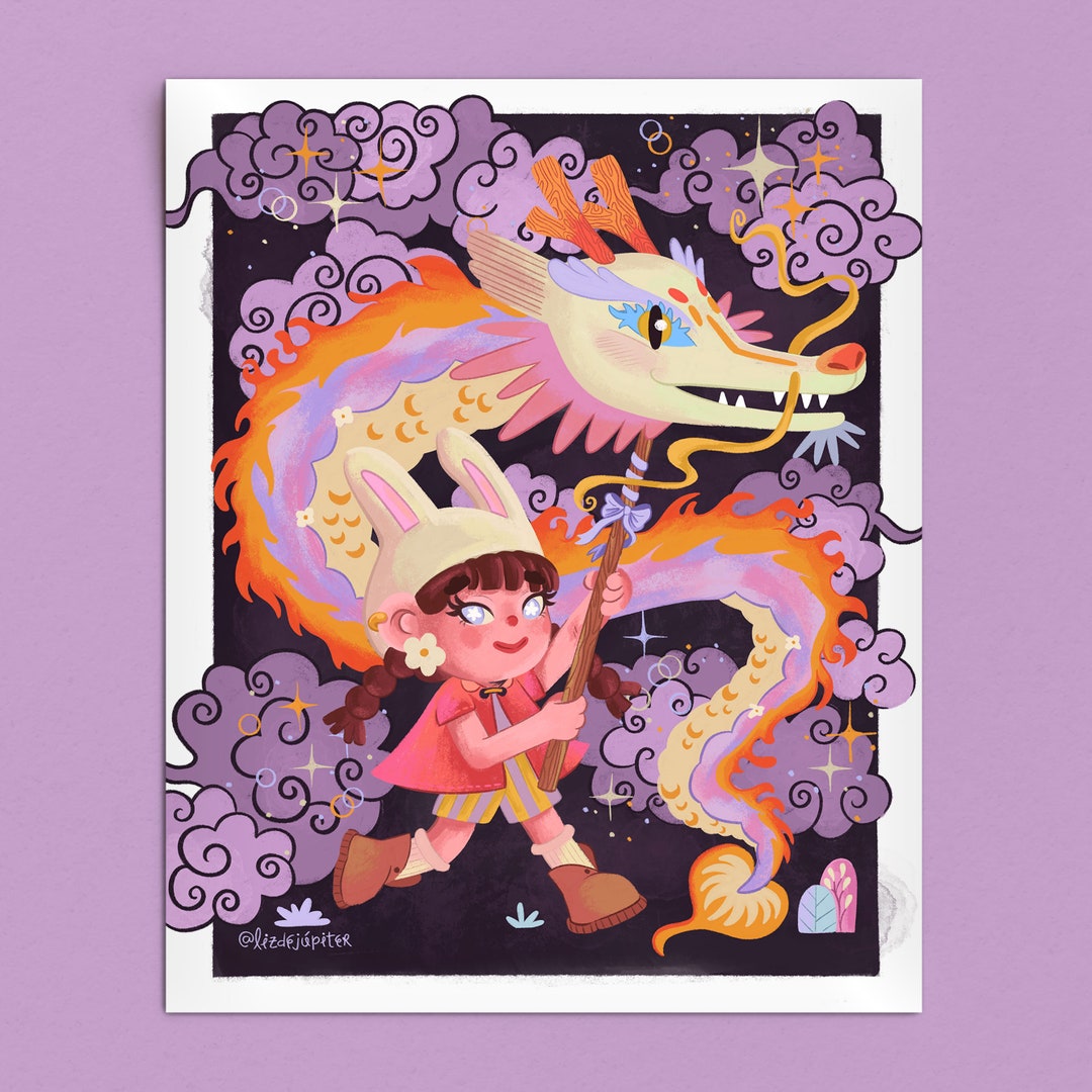 Cute and Magical Dragon Year Print Whimsical Print Children's ...