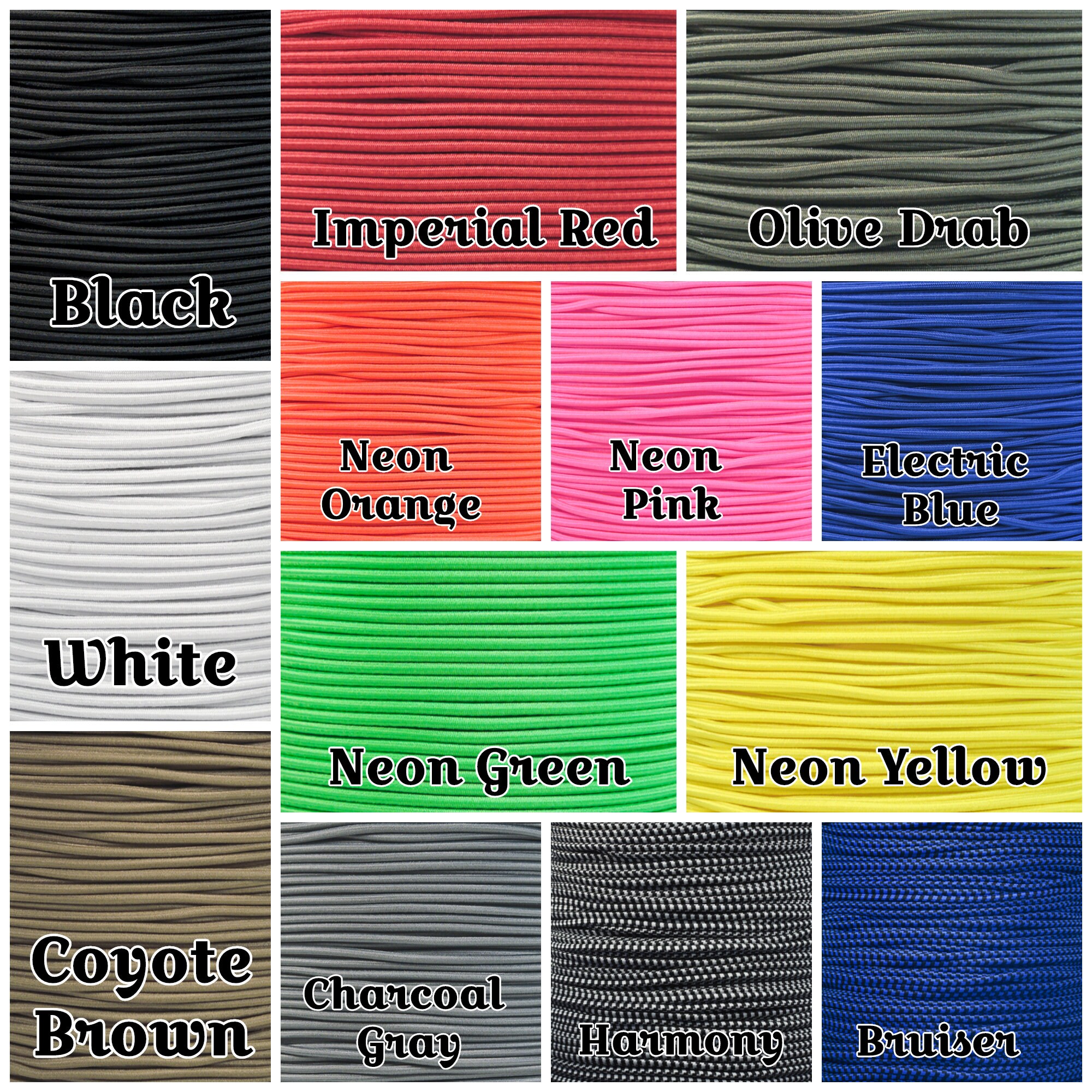 1/8” Shock Cord – 3mm Colored Elastic Cord – Various Lengths – Heavy ...