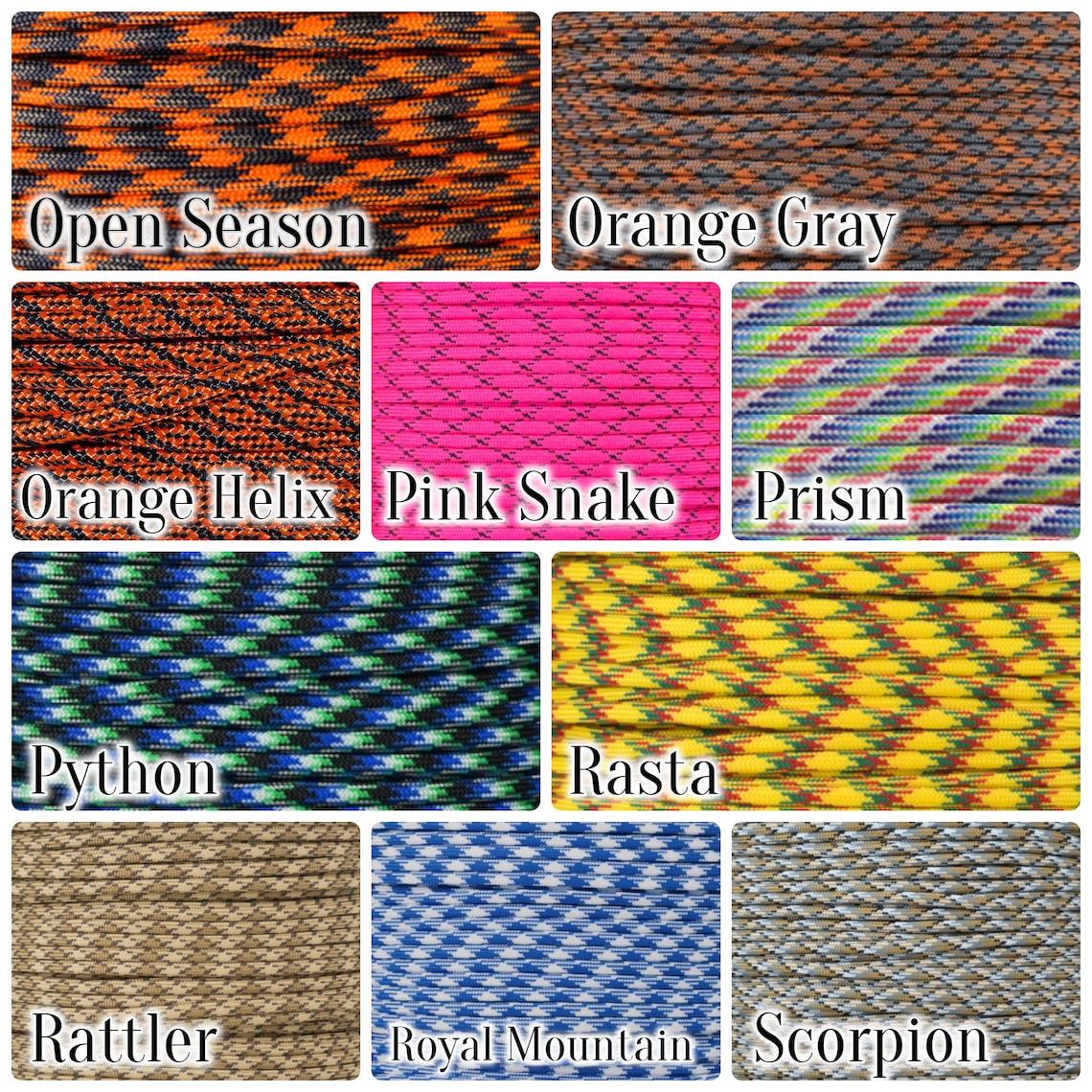 550 Paracord Multi-colored Cord – 10, 25, 50, and 100 Foot Hanks – Made ...