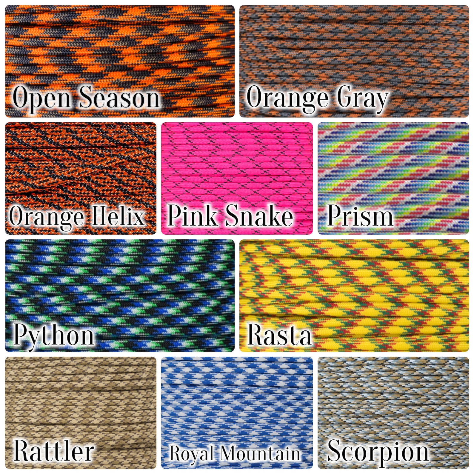 550 Paracord Multi-colored Cord – 10, 25, 50, and 100 Foot Hanks – Made ...