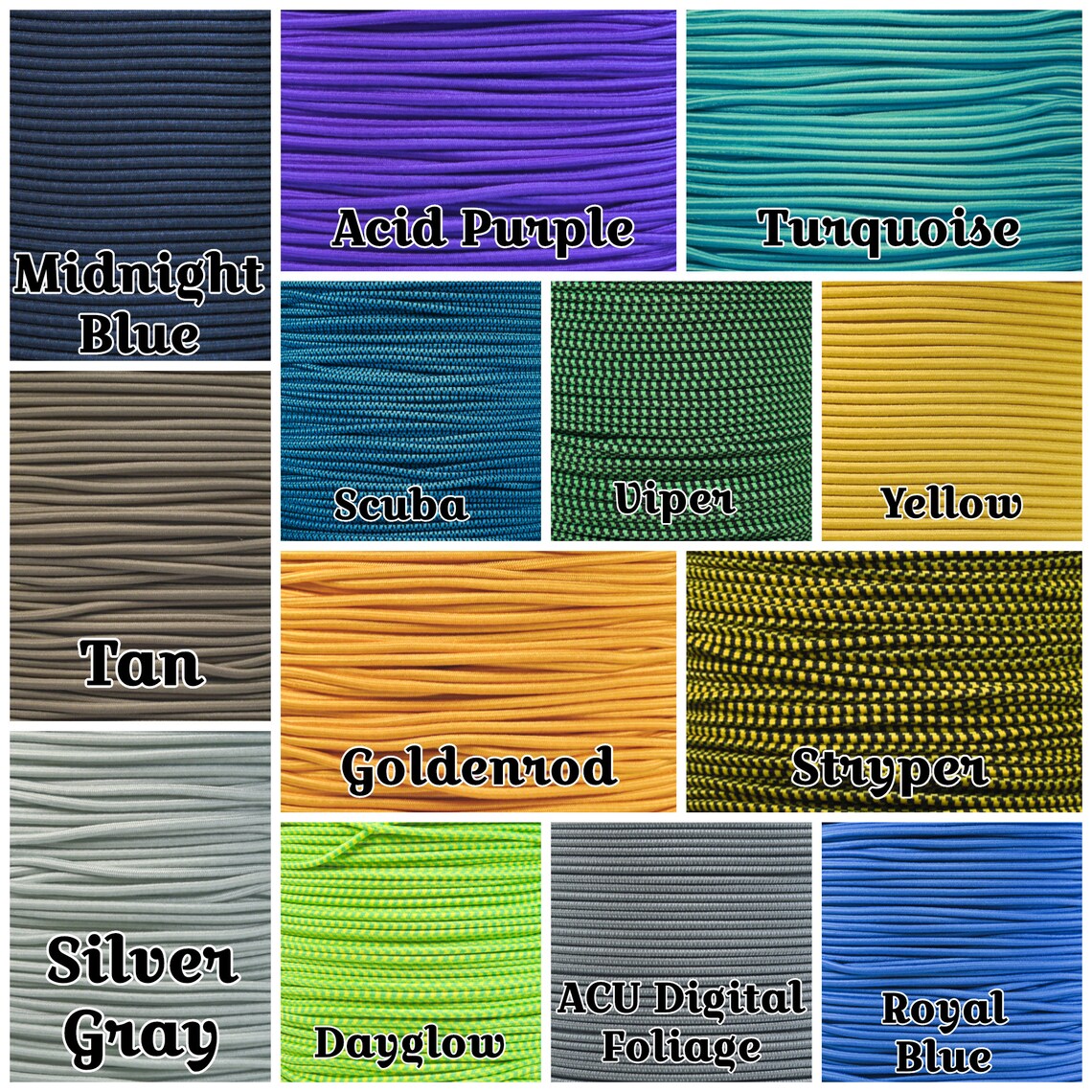 1/8” Shock Cord – 3mm Colored Elastic Cord – Various Lengths – Heavy ...