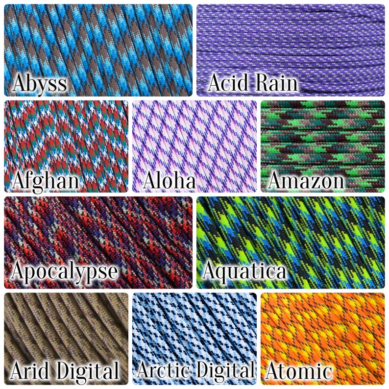 550 Paracord Multi Colors – 10, 25, 50, and 100 Foot Hanks – Parachute ...