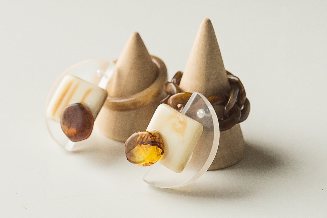 4pc Geometric Acetate Ring, Watercolor Acrylic Ring, Stacking Rings ...