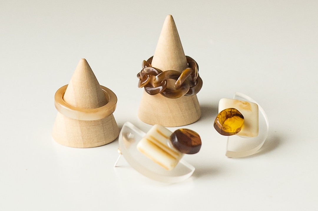 4pc Geometric Acetate Ring, Watercolor Acrylic Ring, Stacking Rings ...