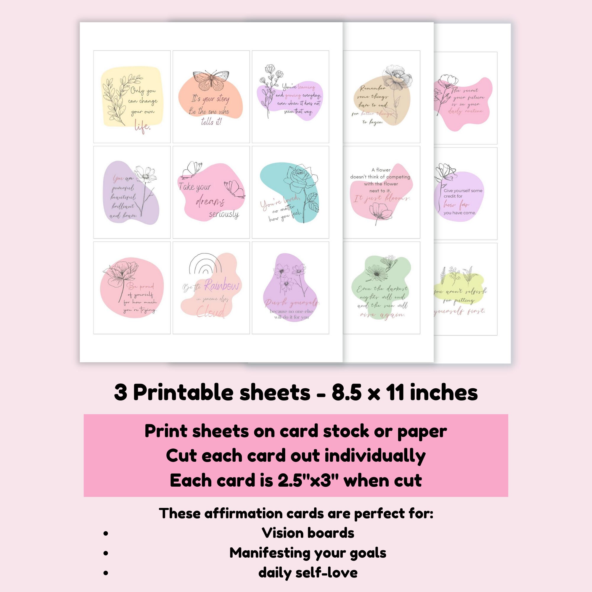 Self Love Positive Affirmation Card Deck, 27 Vision Board Printables ...