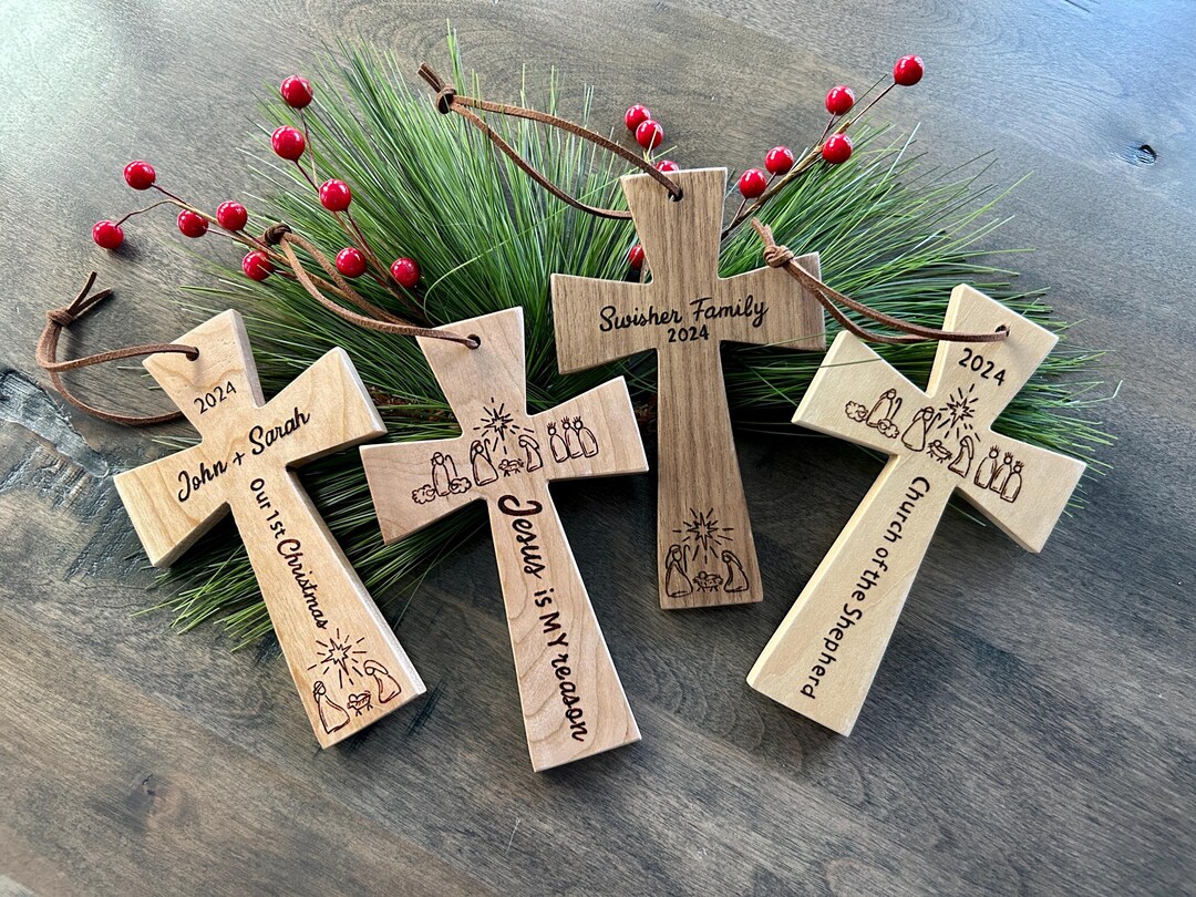 Personalized Wood Cross Ornament, Family Cross Christmas Ornament ...