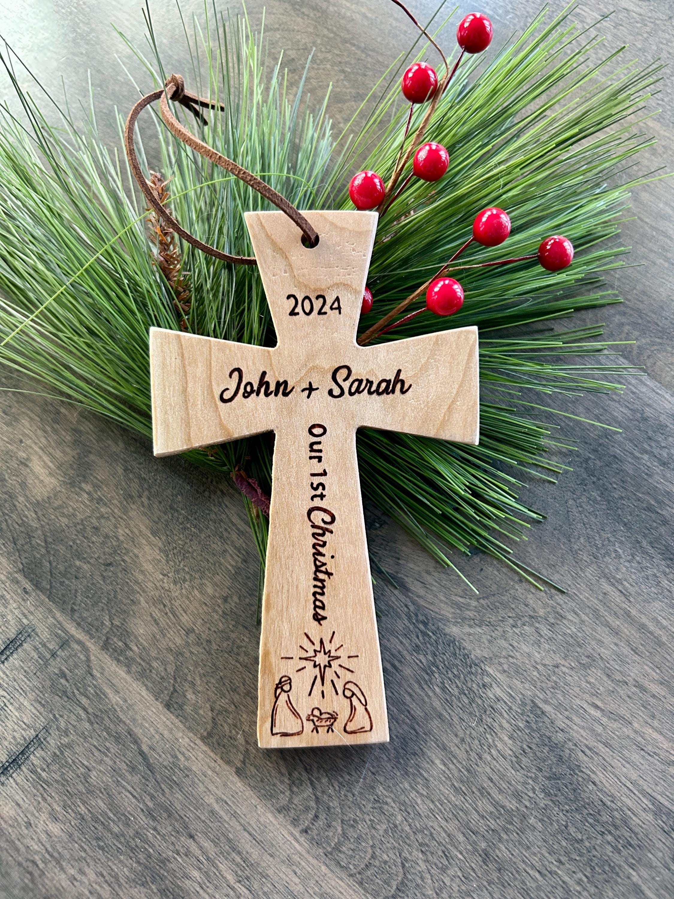Personalized Wood Cross Ornament: Religious Keepsake, Family Christmas ...