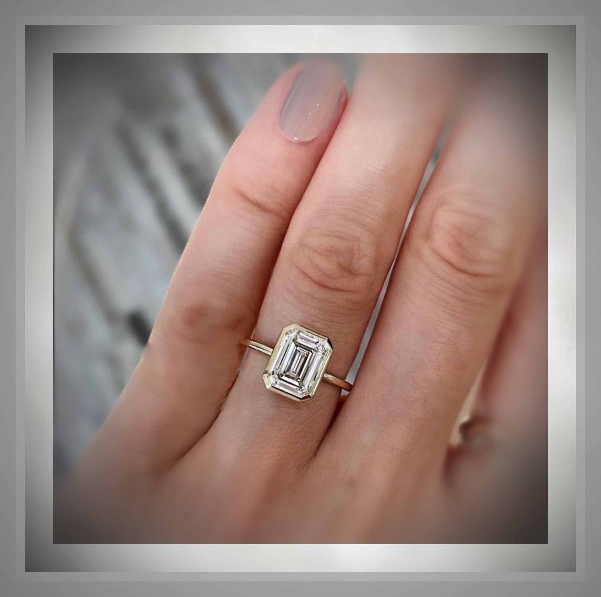 3.00 Ct Emerald Cut Diamond Bezel Set Solitaire Engagement - Etsy