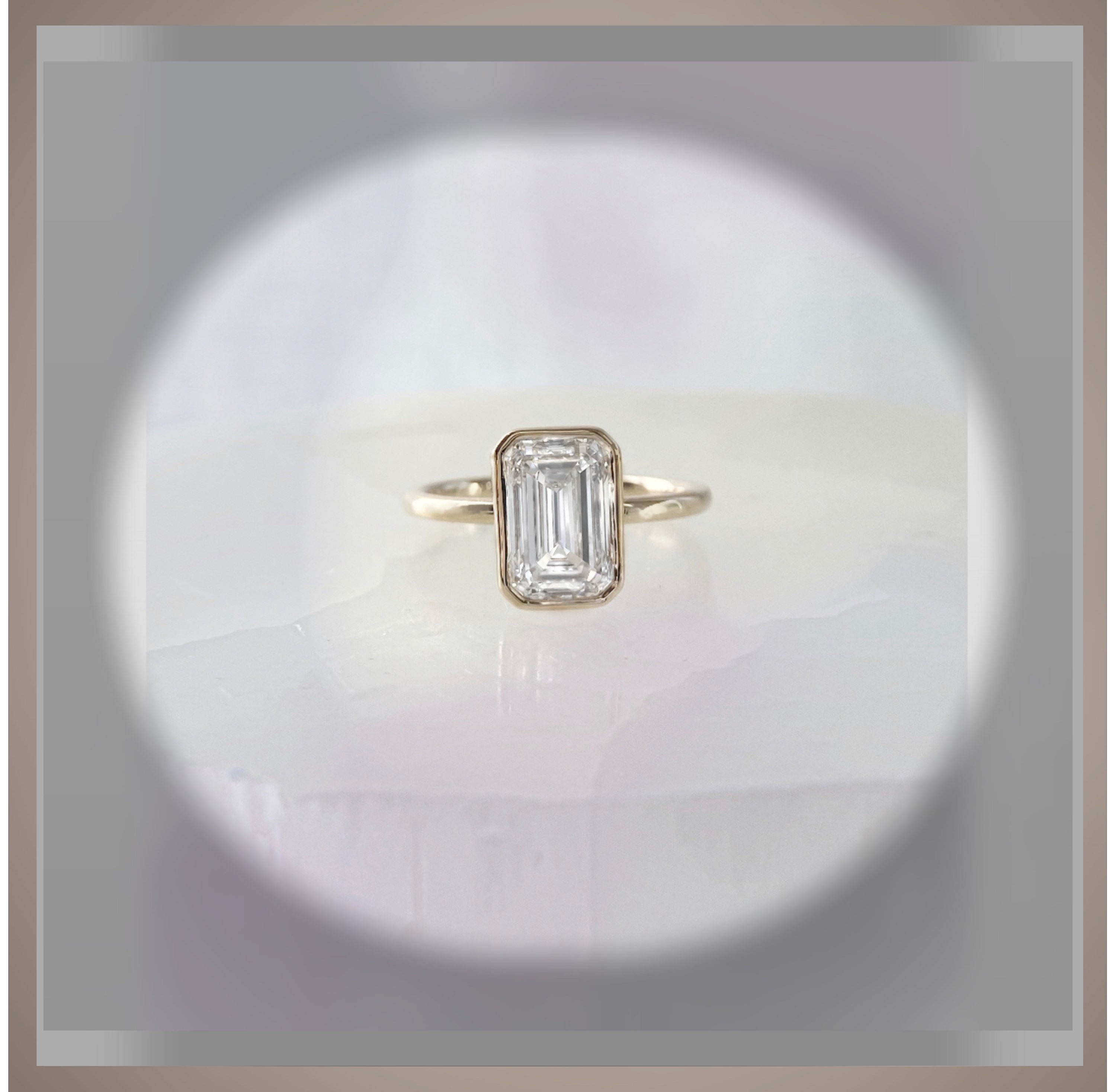 3.00 Ct Emerald Cut Diamond Bezel Set Solitaire Engagement - Etsy
