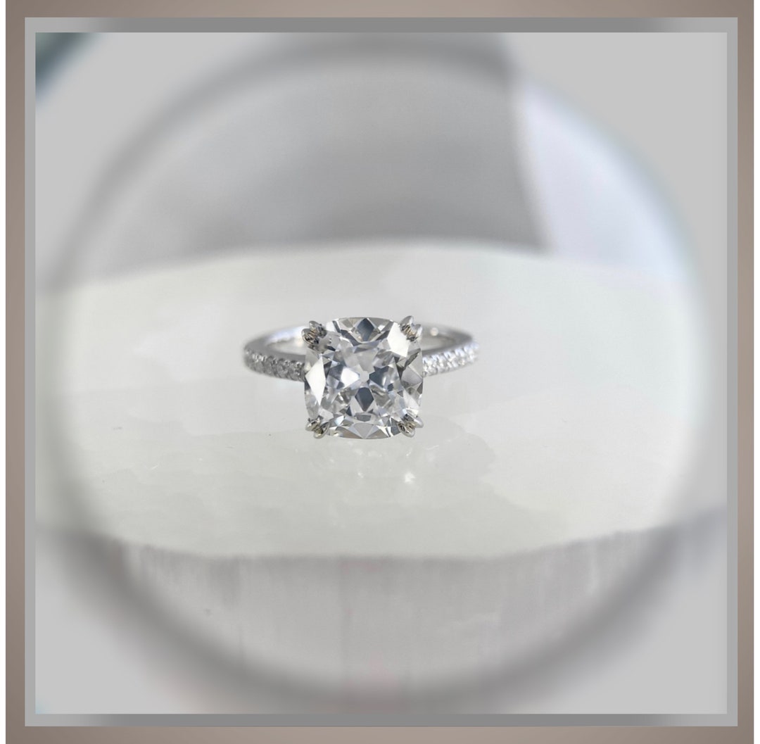 3.55 Ct Antique Cushion / Old Mine Cut Diamond Vintage Style Solitaire ...