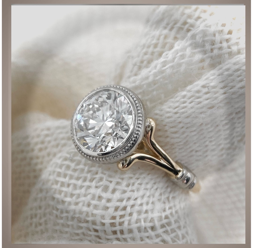On Sale Today***3.00 Ct. Bezel Round Diamond Engagement Ring VS1 14KYG ...