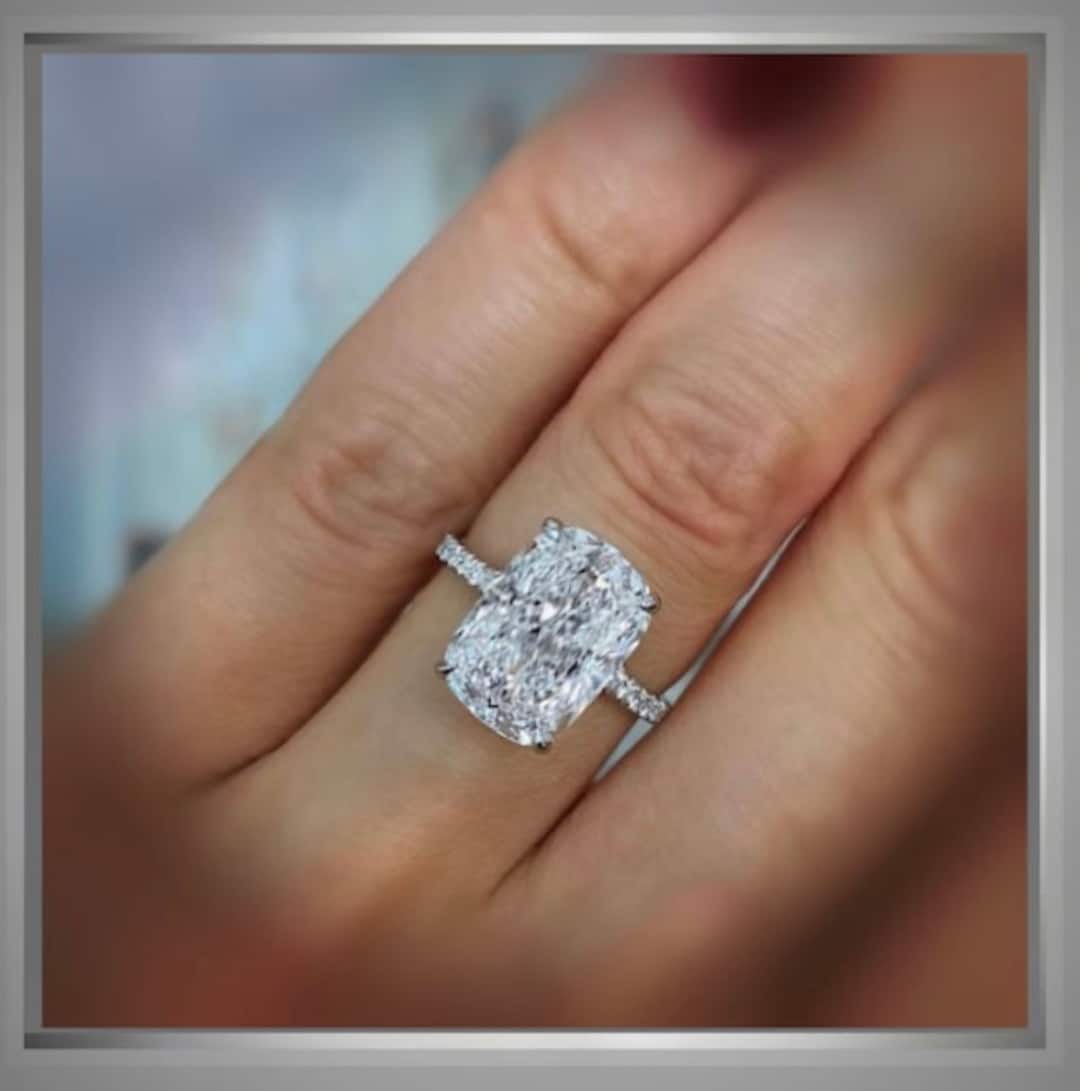 5 Carat Ct Elongated Cushion Cut Diamond Solitaire Engagement Ring IGI ...