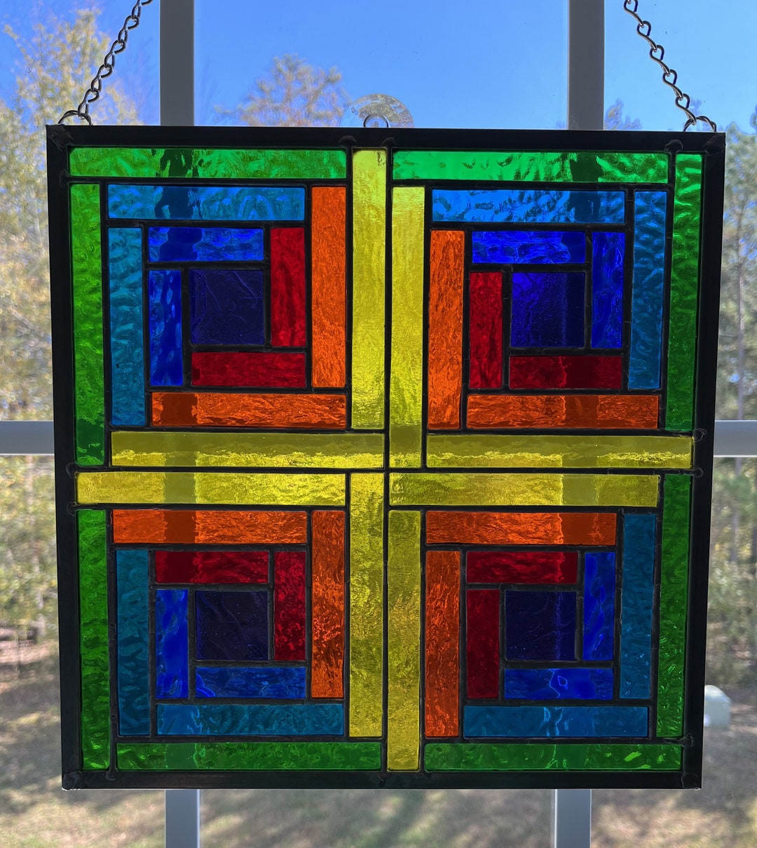 Log Cabin Squares Stained Glass Panel (rainbow / Multi-color) - Etsy