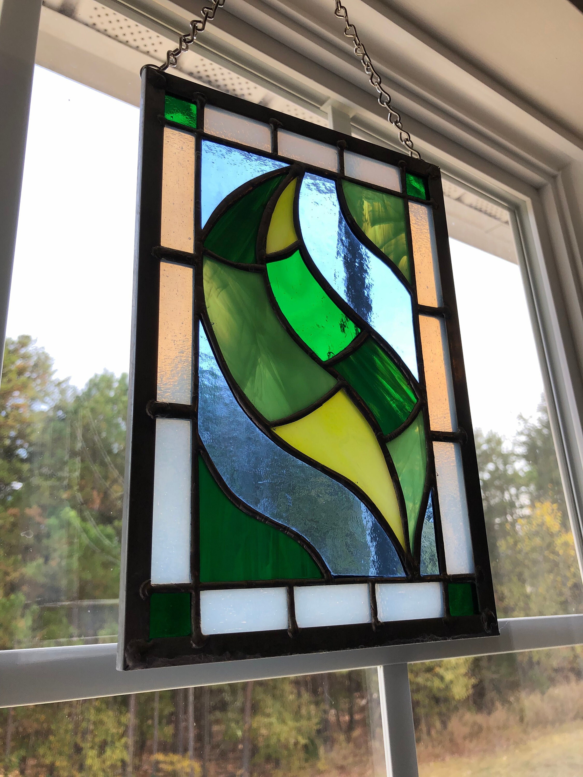 Abstract Leaf Stained Glass Panel - Etsy