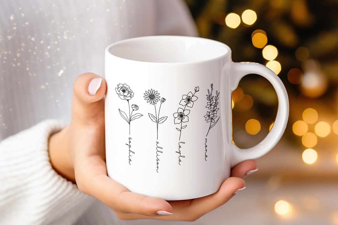 Personalized Birth Month Flower Mug Custom Plant Mom T Etsy