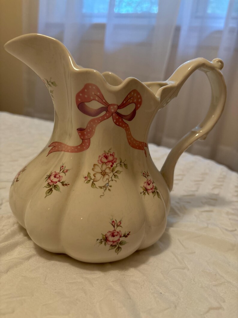 Vintage Crownford Floral Bow Pitcher Made in England (6” Tall and 5.5 ...