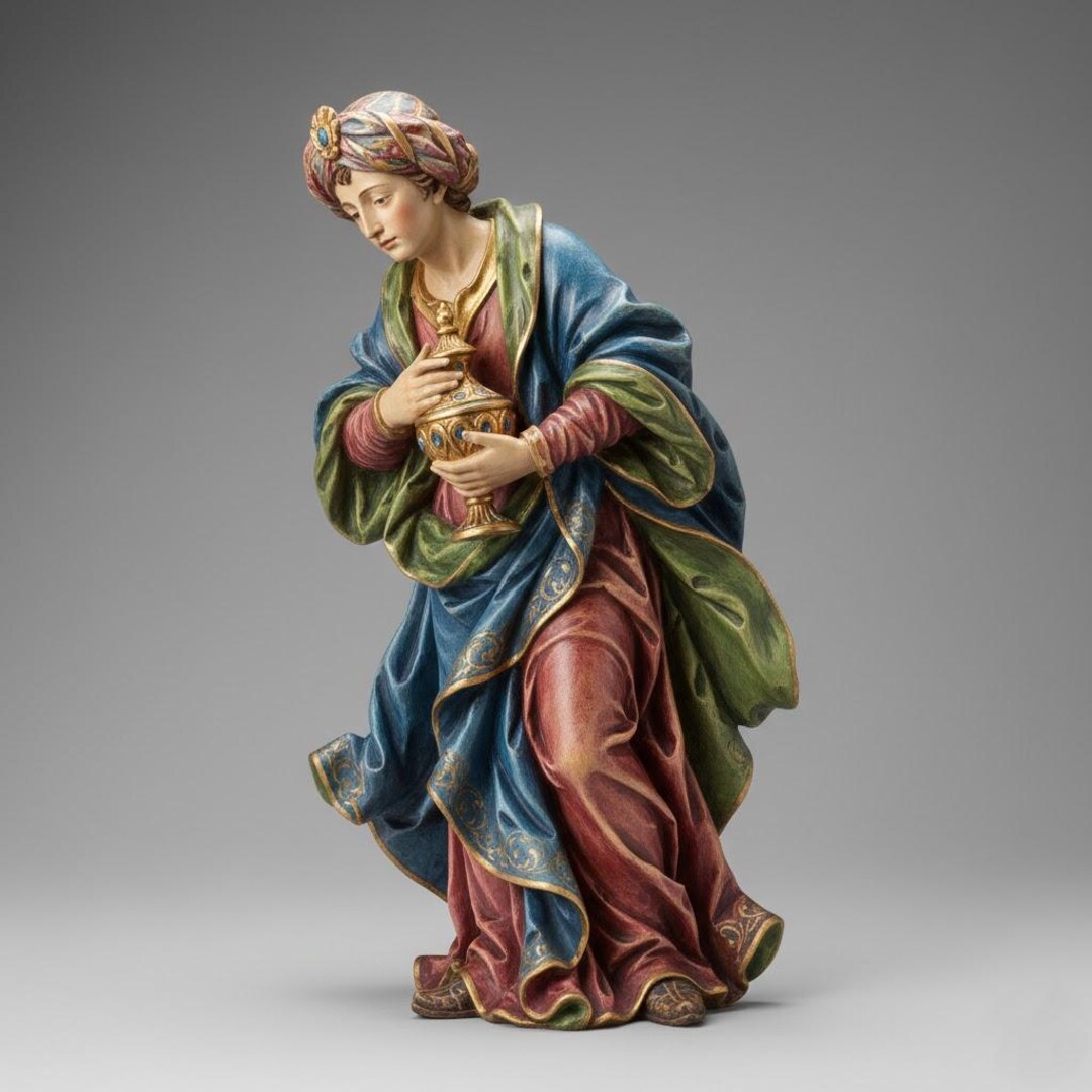 Italian Baroque King Gaspar Nativity Figurine Standing Bow Incense ...