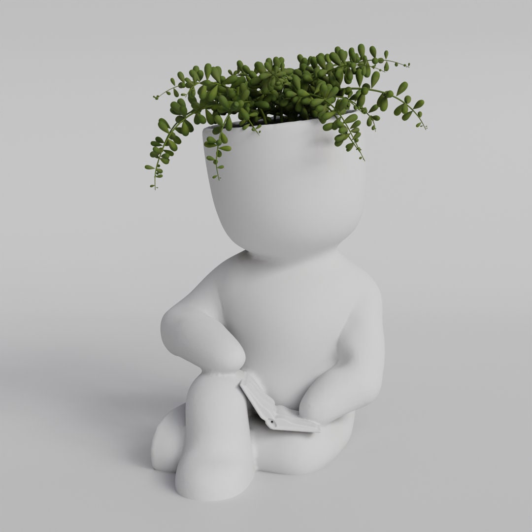 Adorable Sitting Character Planter With Book - 3D Printed in PLA - Cute ...