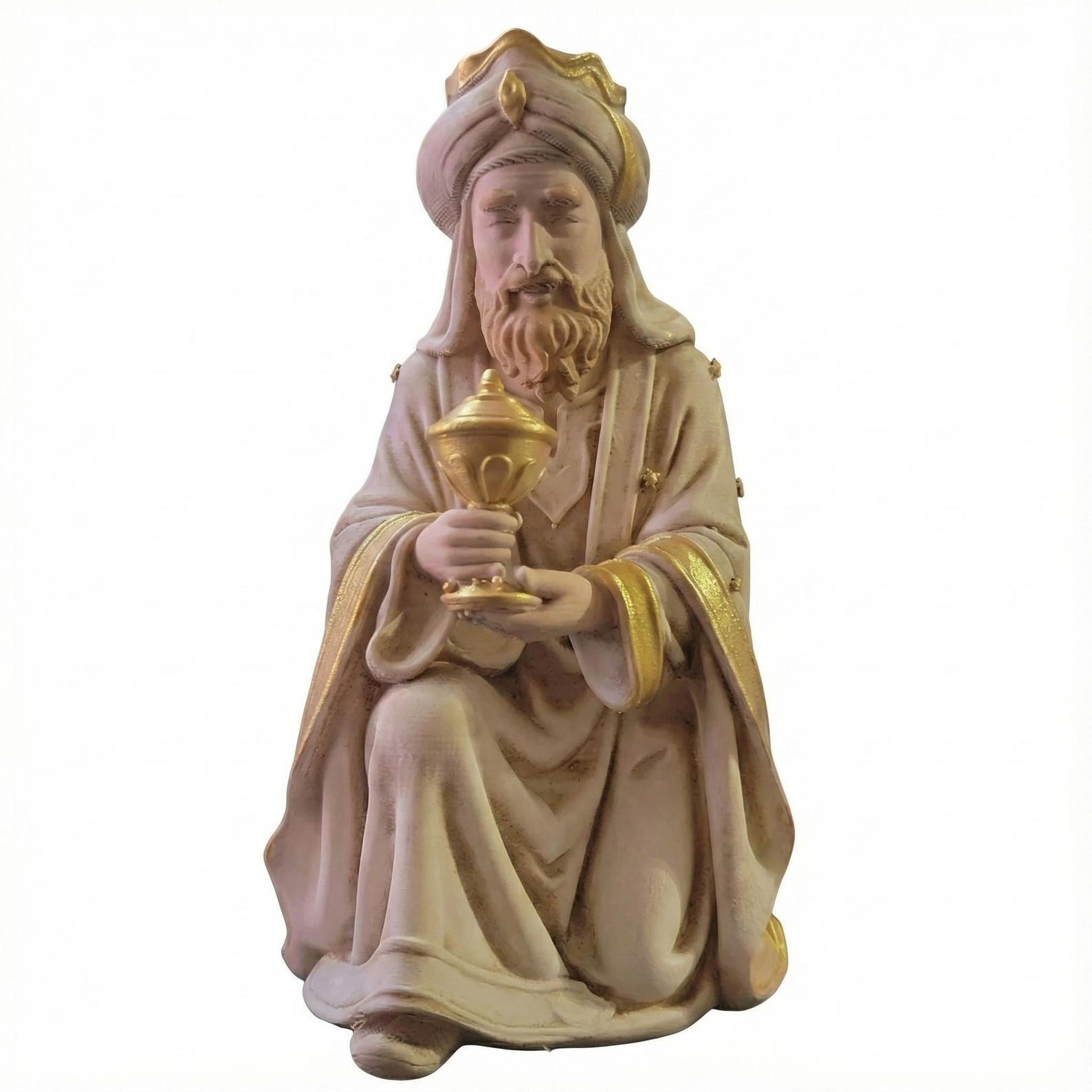 Melchior Kneeling Wise Man Figurine With Gold Accents, Hand-painted ...
