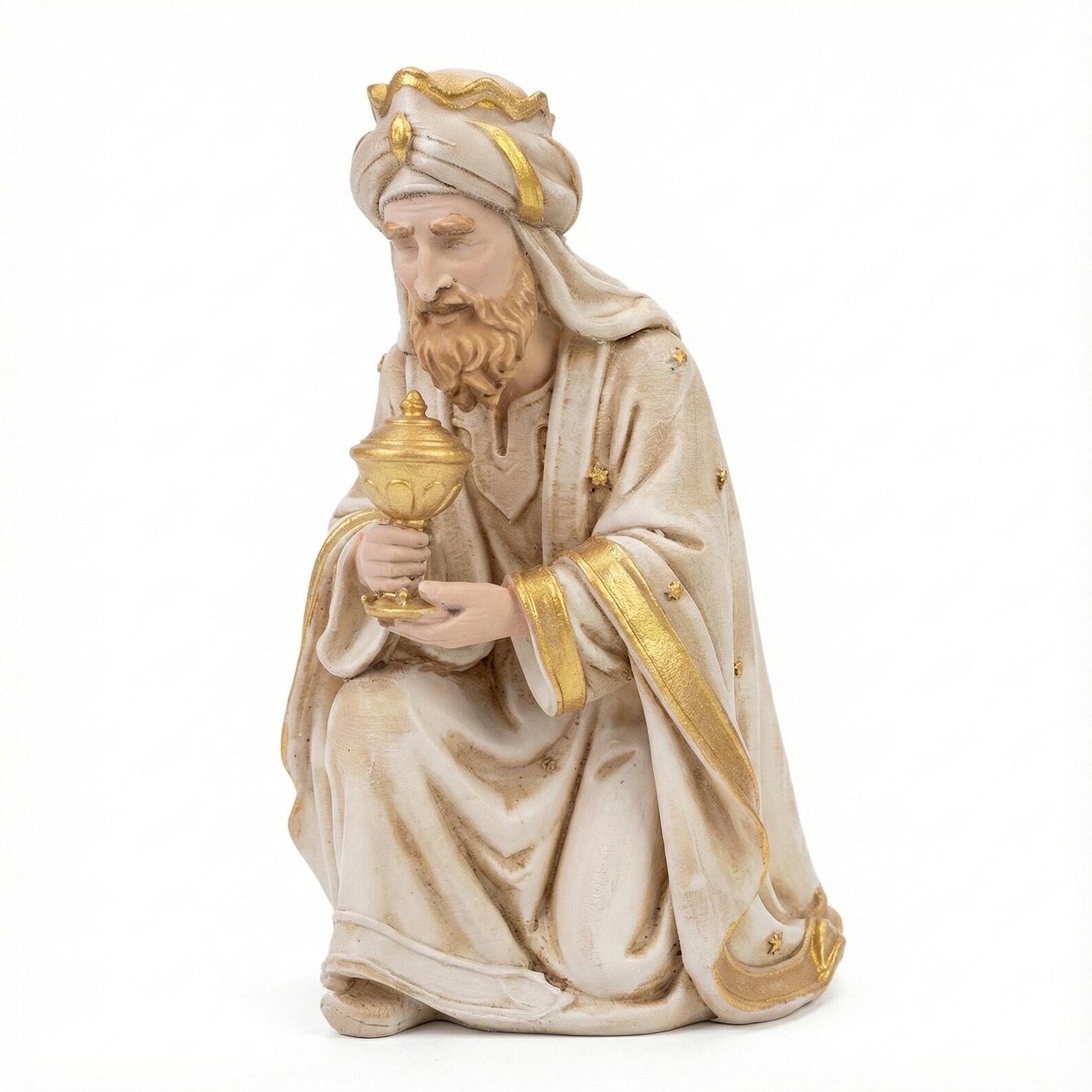 Melchior Kneeling Wise Man Figurine With Gold Accents, Hand-painted ...