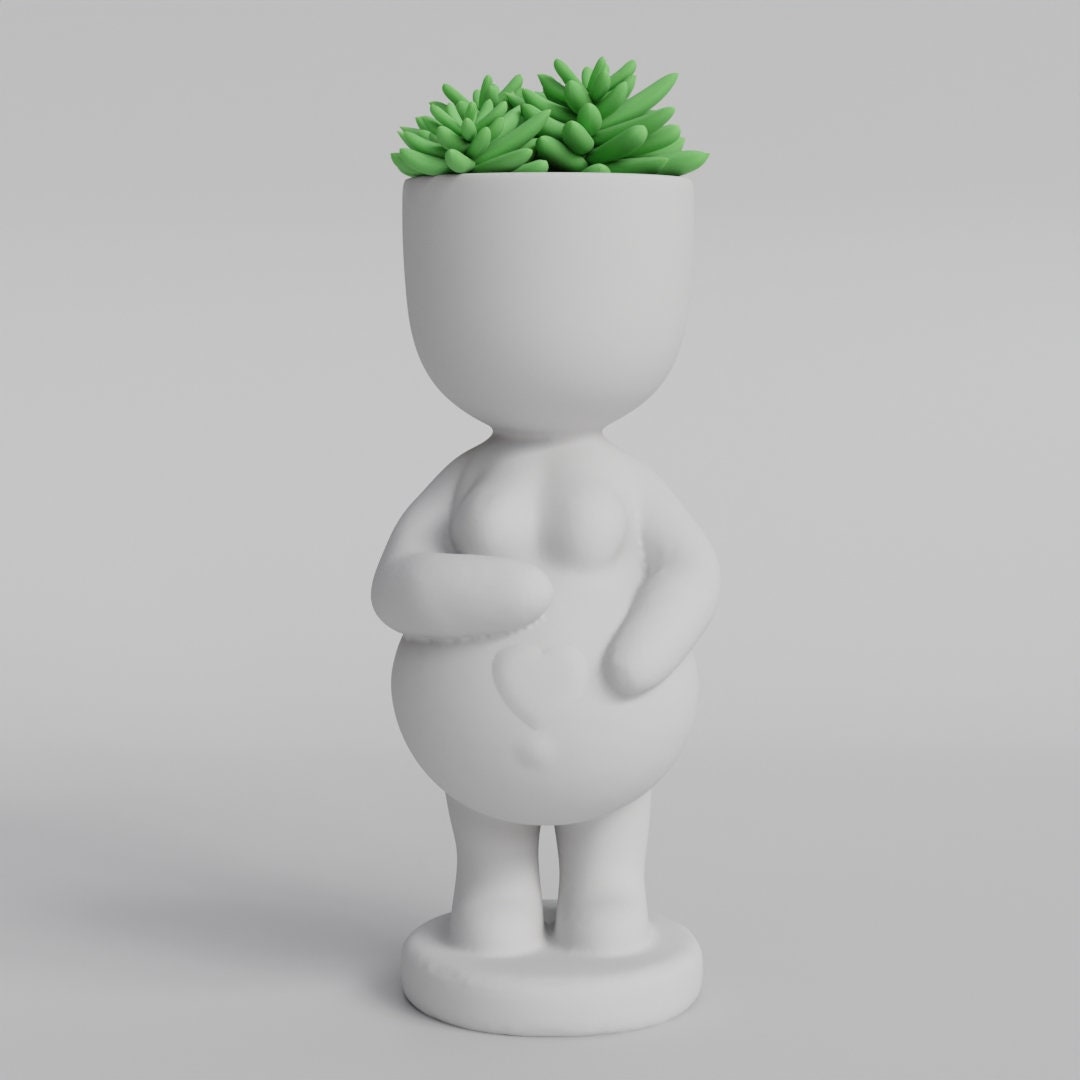 3D Printed Pregnant Woman Planter - Cute Flower Pot, Unique Home Decor ...