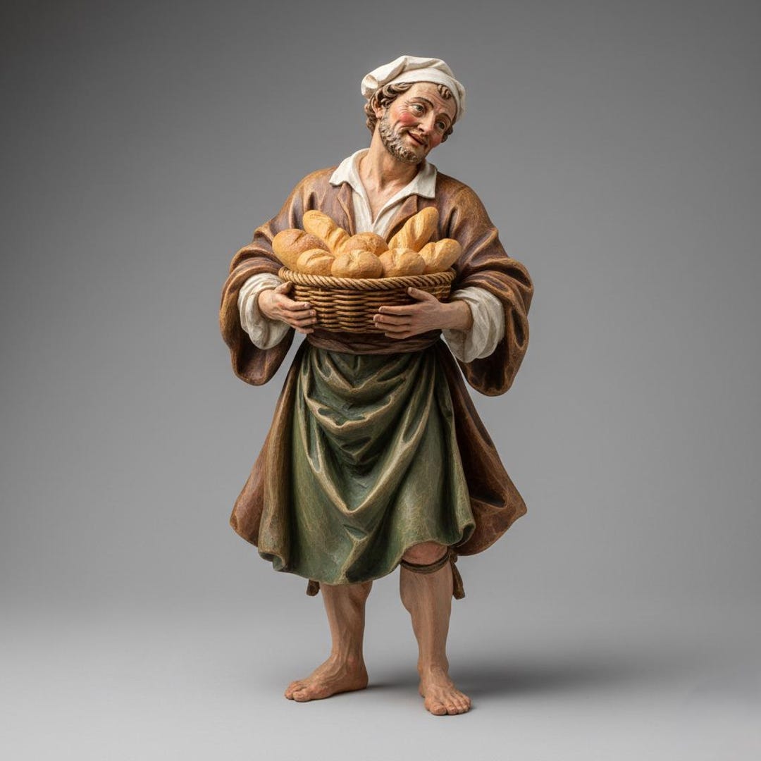 Italian Baroque Nativity Baker Figurine Holding Bread Basket Standing ...