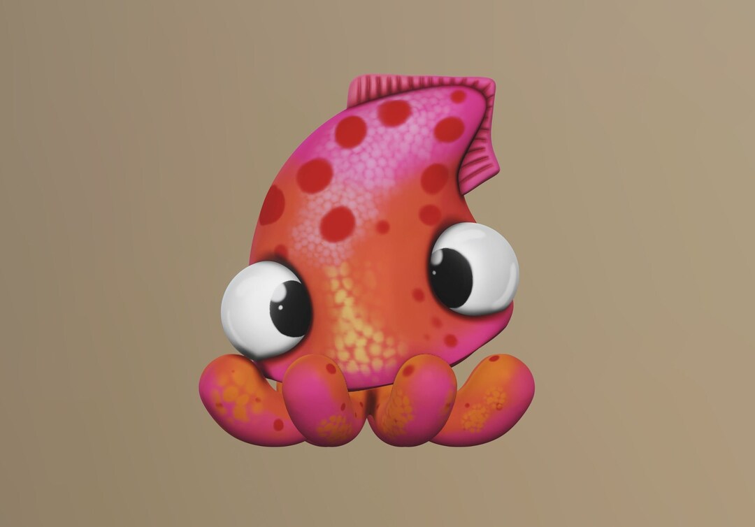 Adorable Cartoon Squid Character 3D Model Cute Red Octopus Style Animated Squid Design for Games ...