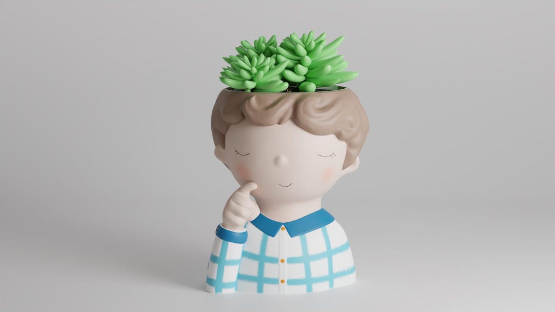Whimsical Boy Planter Digital File – Cute Decorative Planter Model for ...