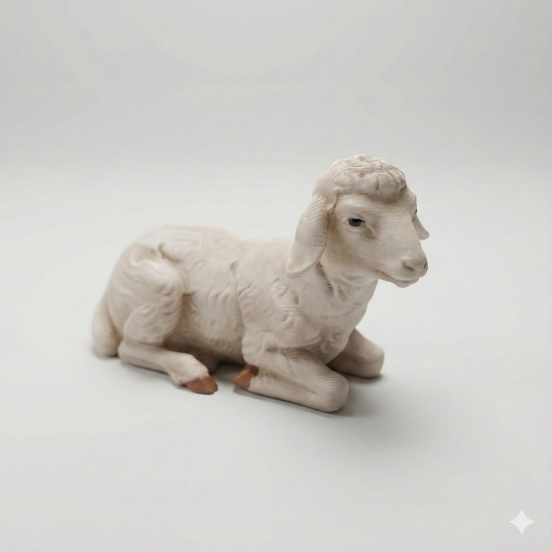 Olot Style Resting Lamb Figurine 3D Printed Nativity Sheep Companion ...