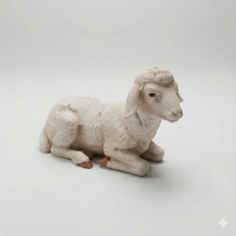 Olot Style Resting Lamb Figurine 3D Printed Nativity Sheep Companion ...