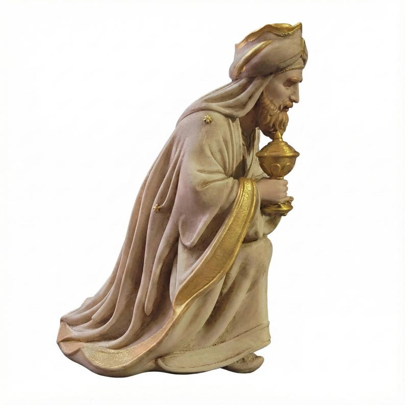 Melchior Kneeling Wise Man Figurine With Gold Accents, Hand-painted ...