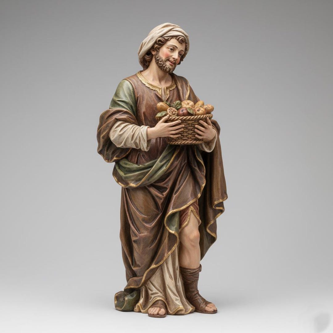 Italian Baroque Nativity Shepherd Figurine Holding Basket Offering ...