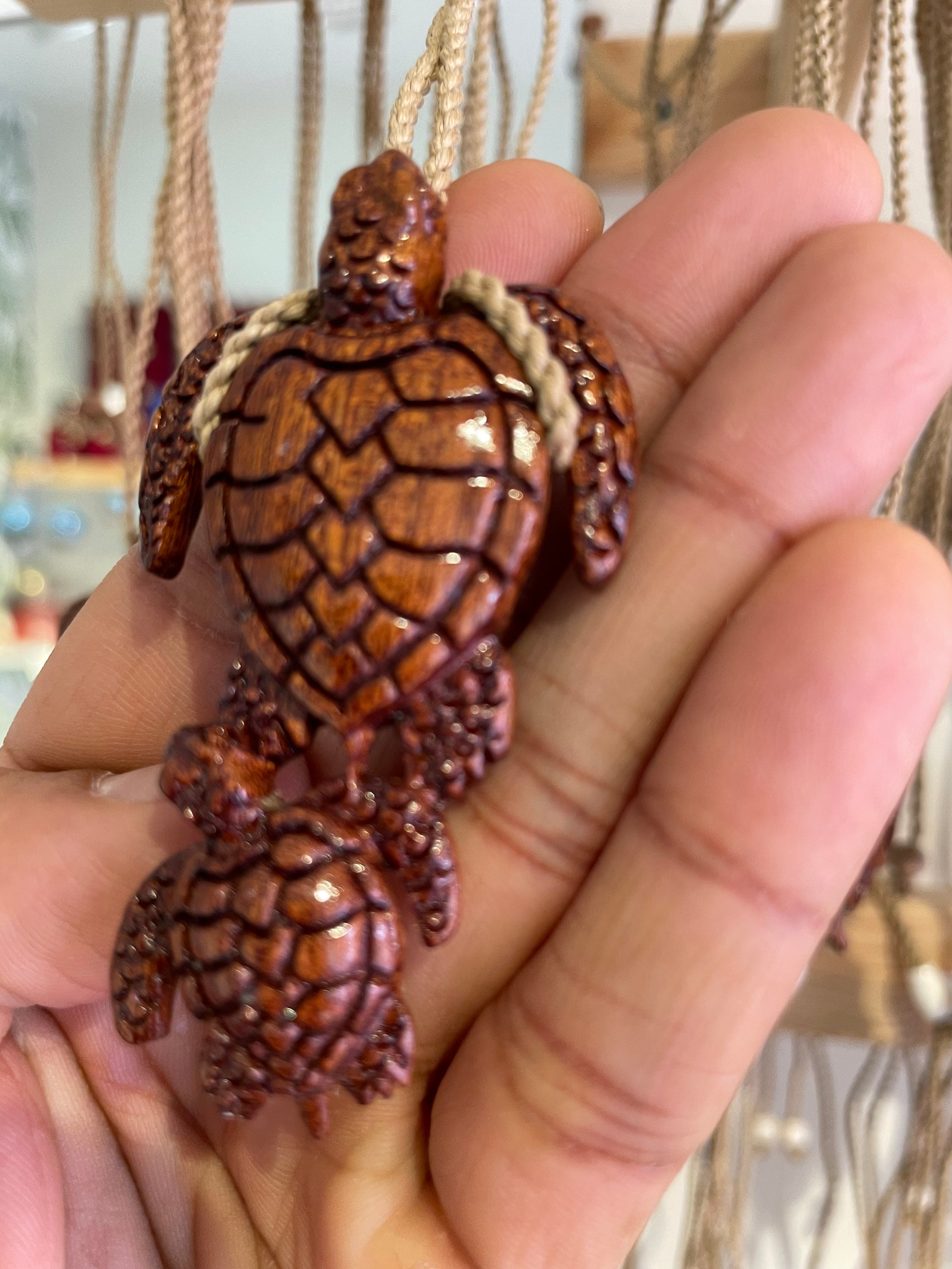 Adjustable Koa Wood Necklace Sea Turtle Mom and a Baby - Etsy