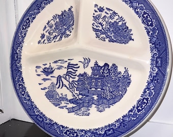 Blue Willow Divided Dinner Plate, Rare Rowland and Marcus England Print ...
