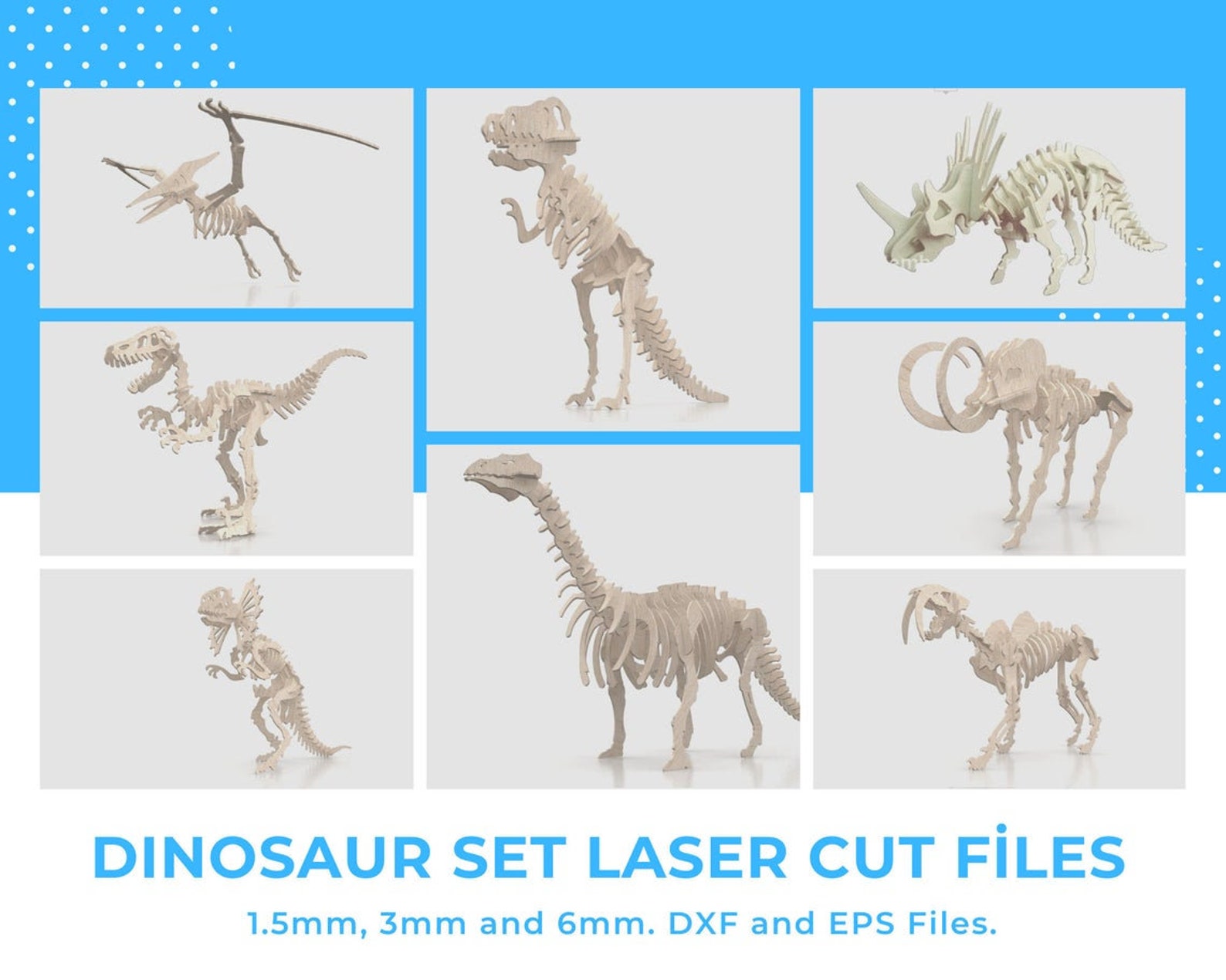Dinosaur Set Laser cut files DXF and EPS files vector plans | Etsy