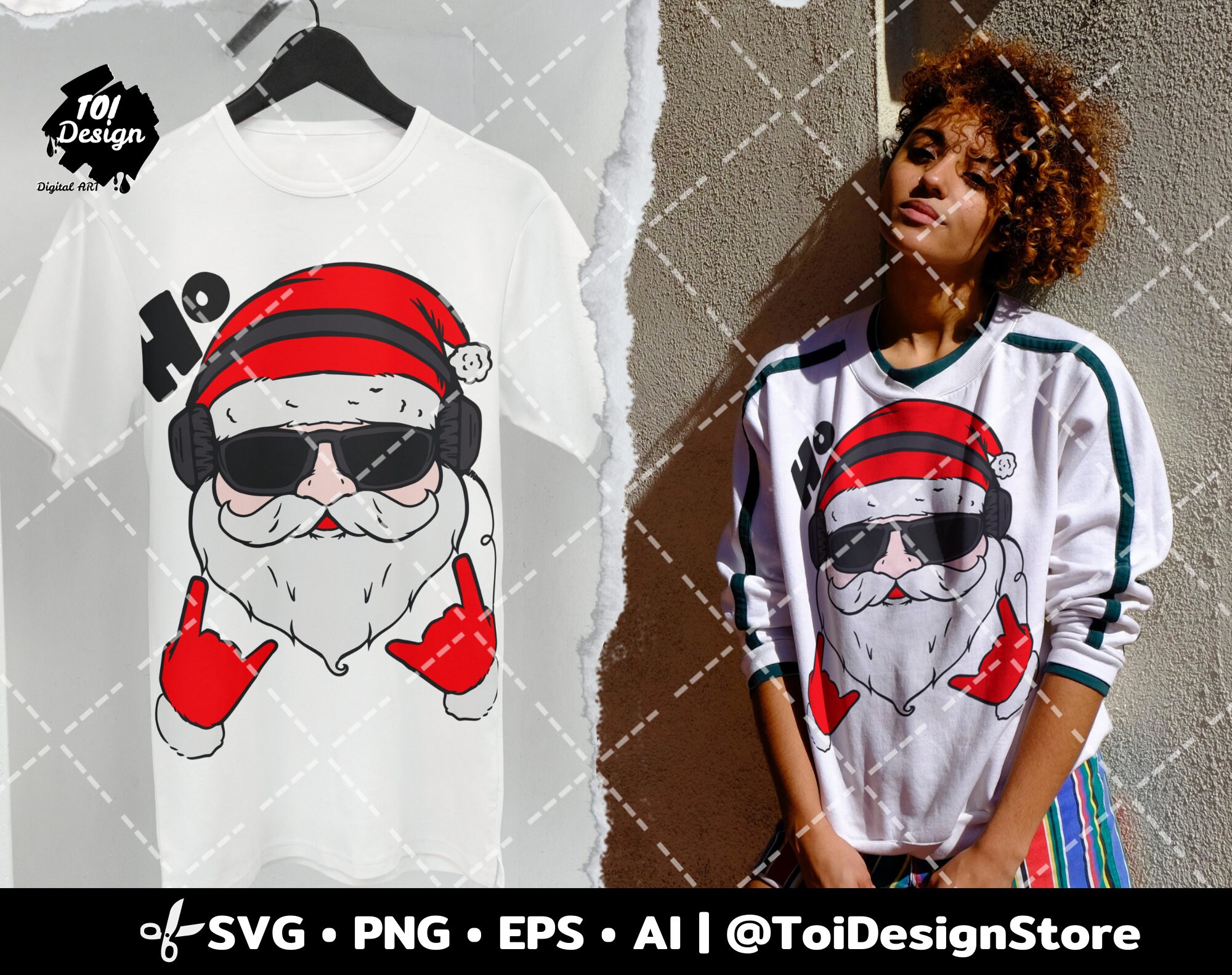 Santa Claus With Headphone SVG | Sata With Sunglasses SVG | Sata Head ...