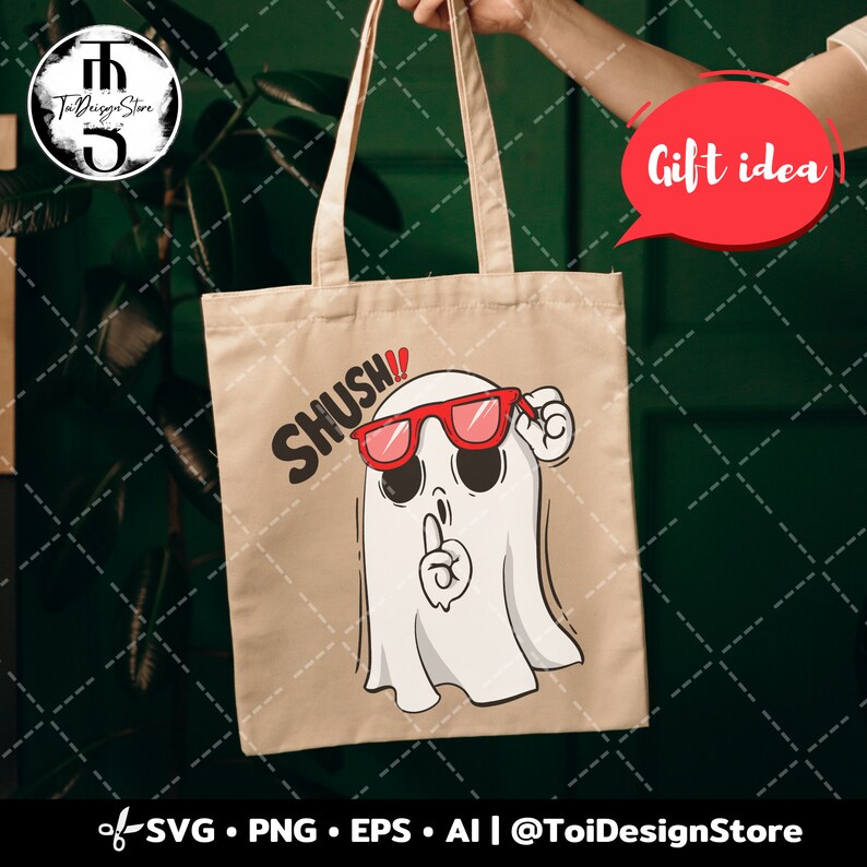 Ghost With Red Sunglasses SVG | Cartoon Ghost SVG | Shush Ghost SVG ...