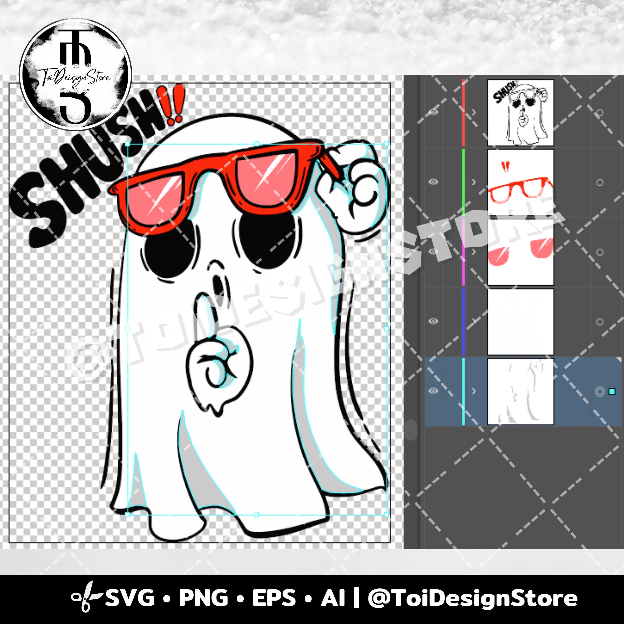 Ghost With Red Sunglasses SVG | Cartoon Ghost SVG | Shush Ghost SVG ...