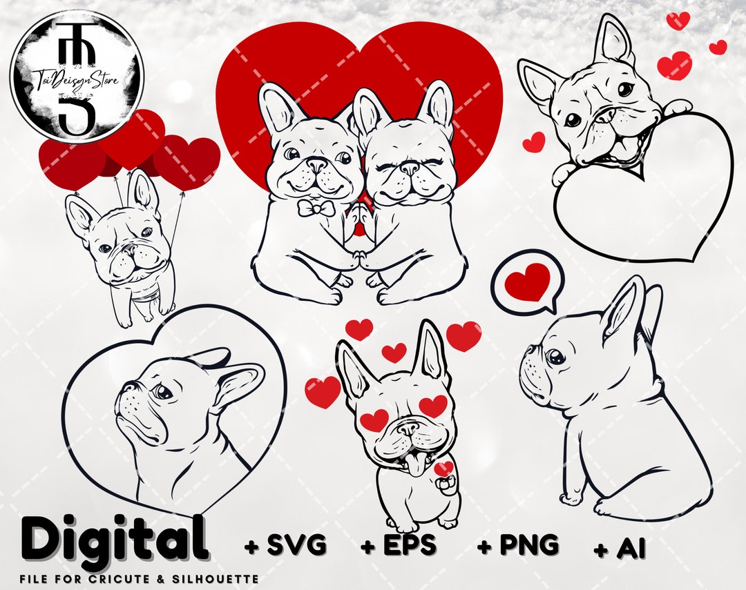 French Bulldog Valentine's Day Heart SVG Bundle, Cute French Bulldog ...
