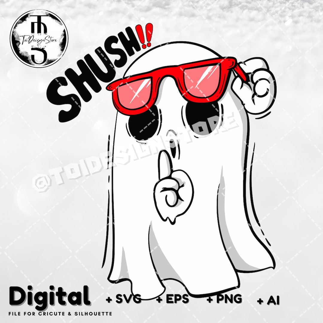 Ghost With Red Sunglasses SVG | Cartoon Ghost SVG | Shush Ghost SVG ...