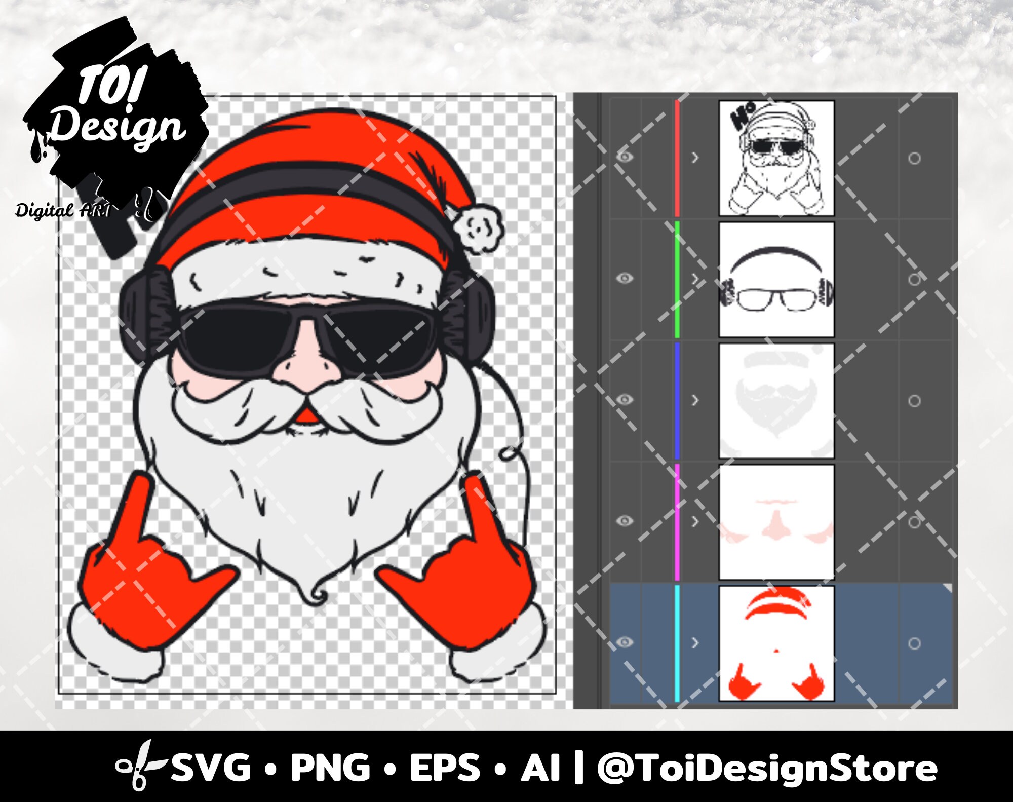 Santa Claus With Headphone SVG | Sata With Sunglasses SVG | Sata Head ...