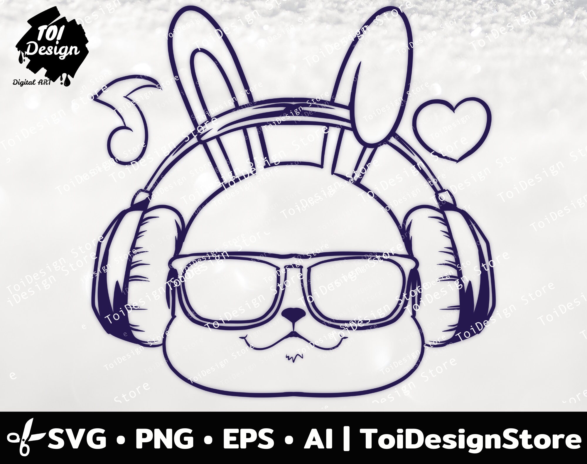Rabbit with Headphones svg bunny Head print svg file bunny | Etsy