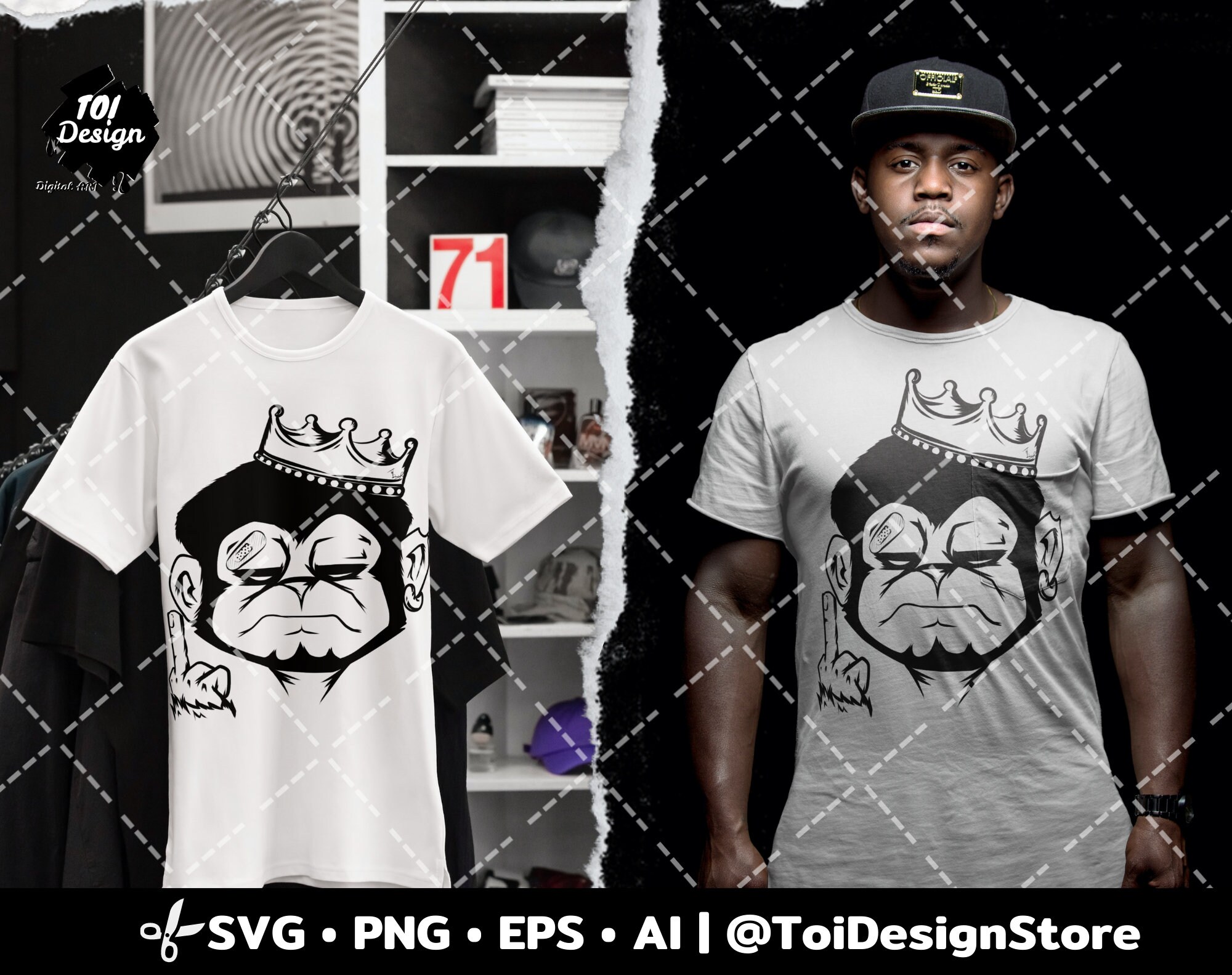 Monkey Strong Face SVG File , MONKEY King PNG, Monkey With Crown,vector ...