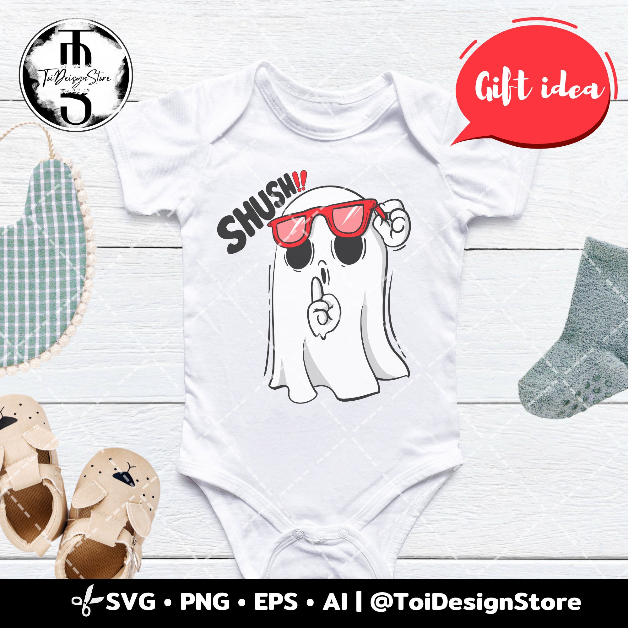 Ghost With Red Sunglasses SVG | Cartoon Ghost SVG | Shush Ghost SVG ...