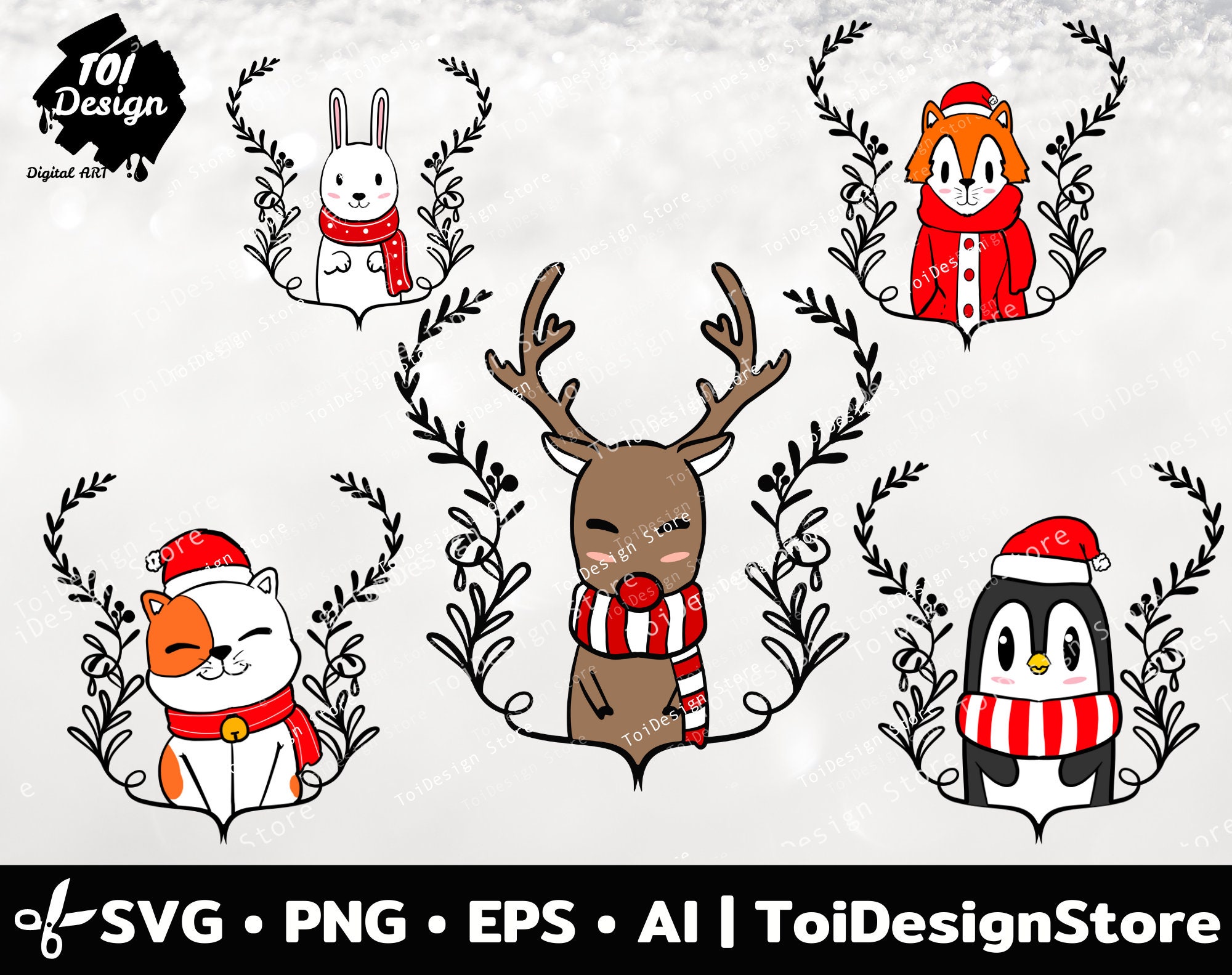 Christmas Animals SVG Bundle | Christmas Raindeer Svg | Christmas Cat ...