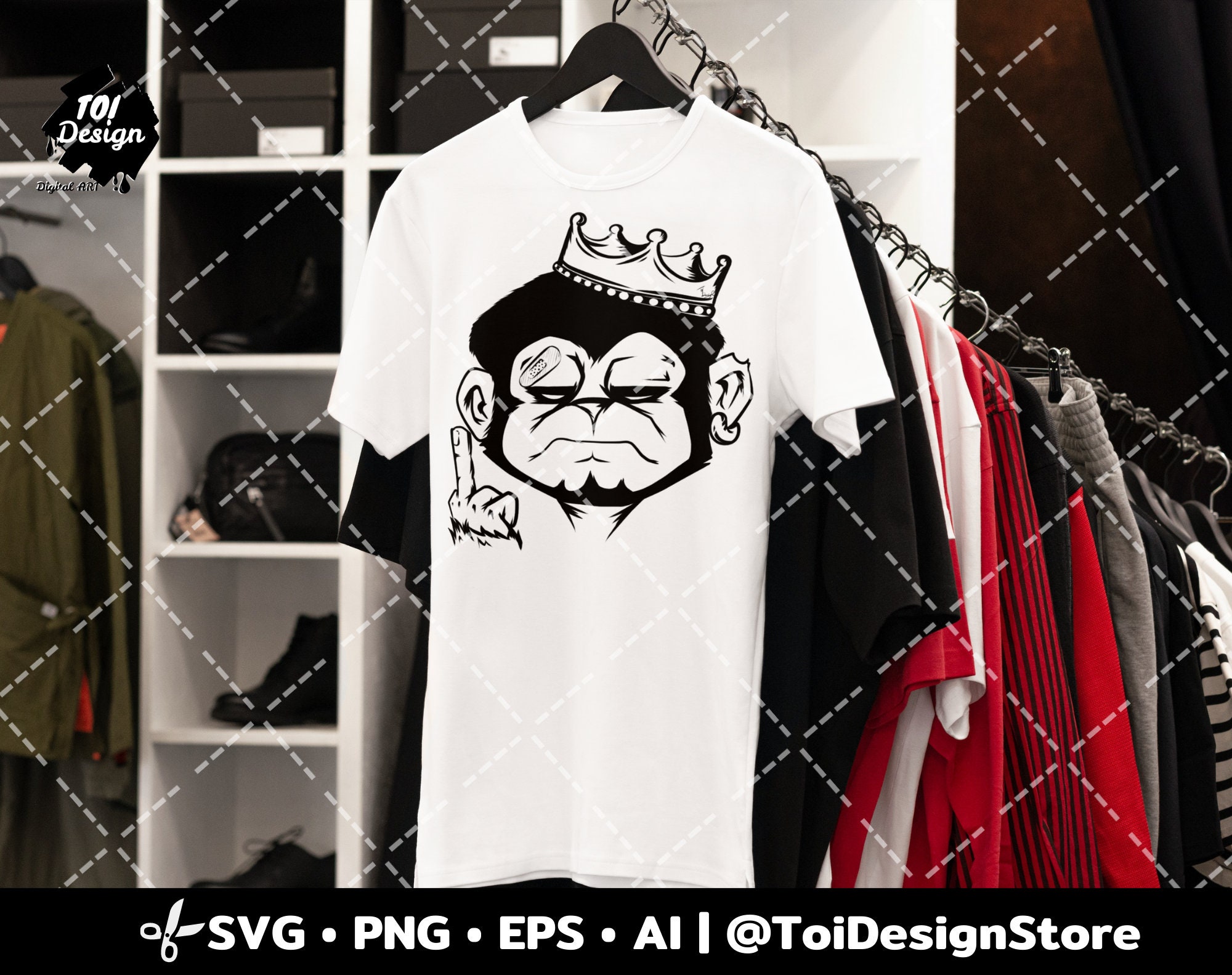 Monkey Strong Face SVG File , MONKEY King PNG, Monkey With Crown,vector ...