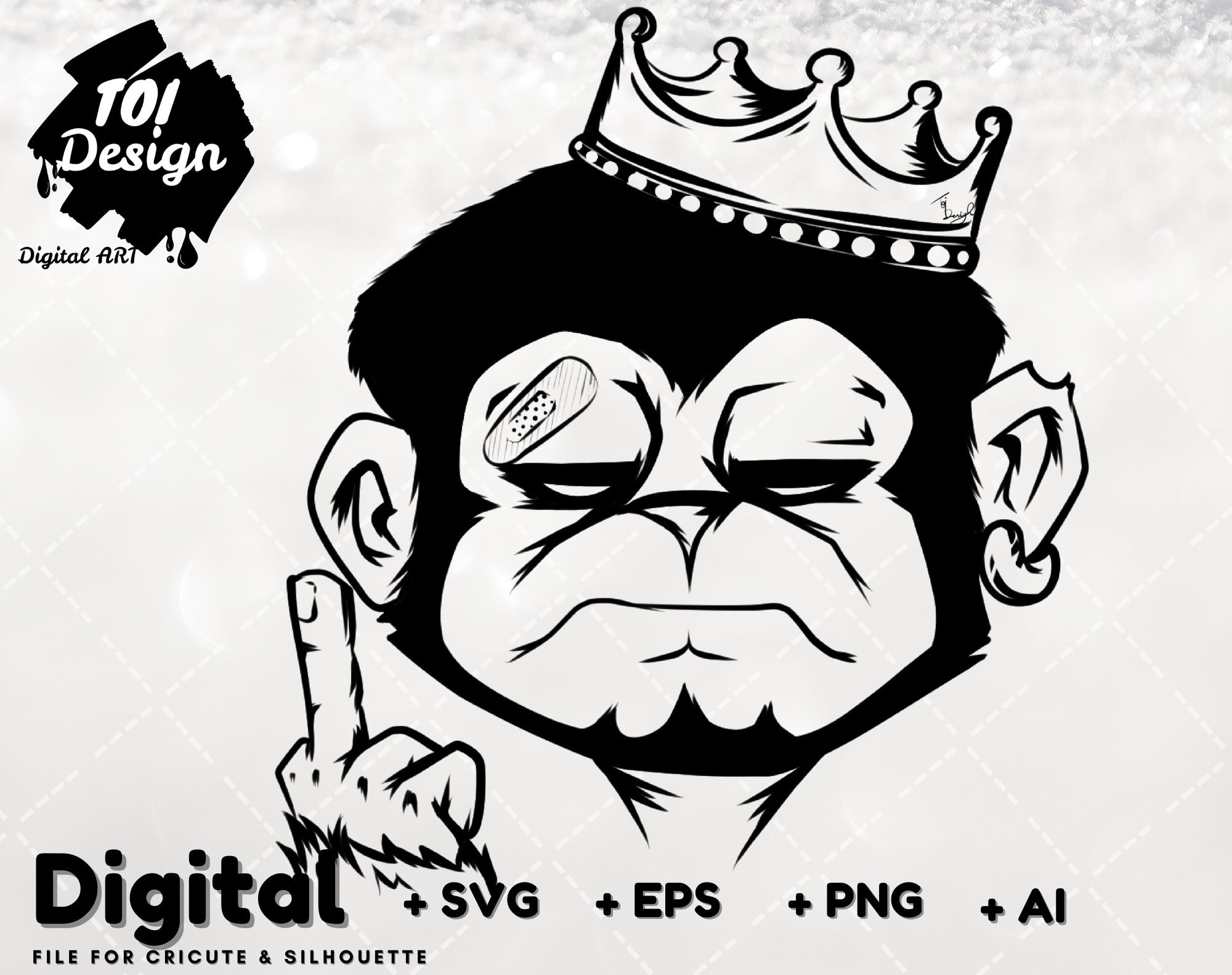 Monkey Strong Face SVG File , MONKEY King PNG, Monkey With Crown,vector ...