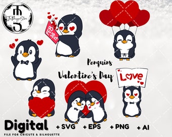 Cute Penguin for Valentines Day Clipart Set. - Etsy