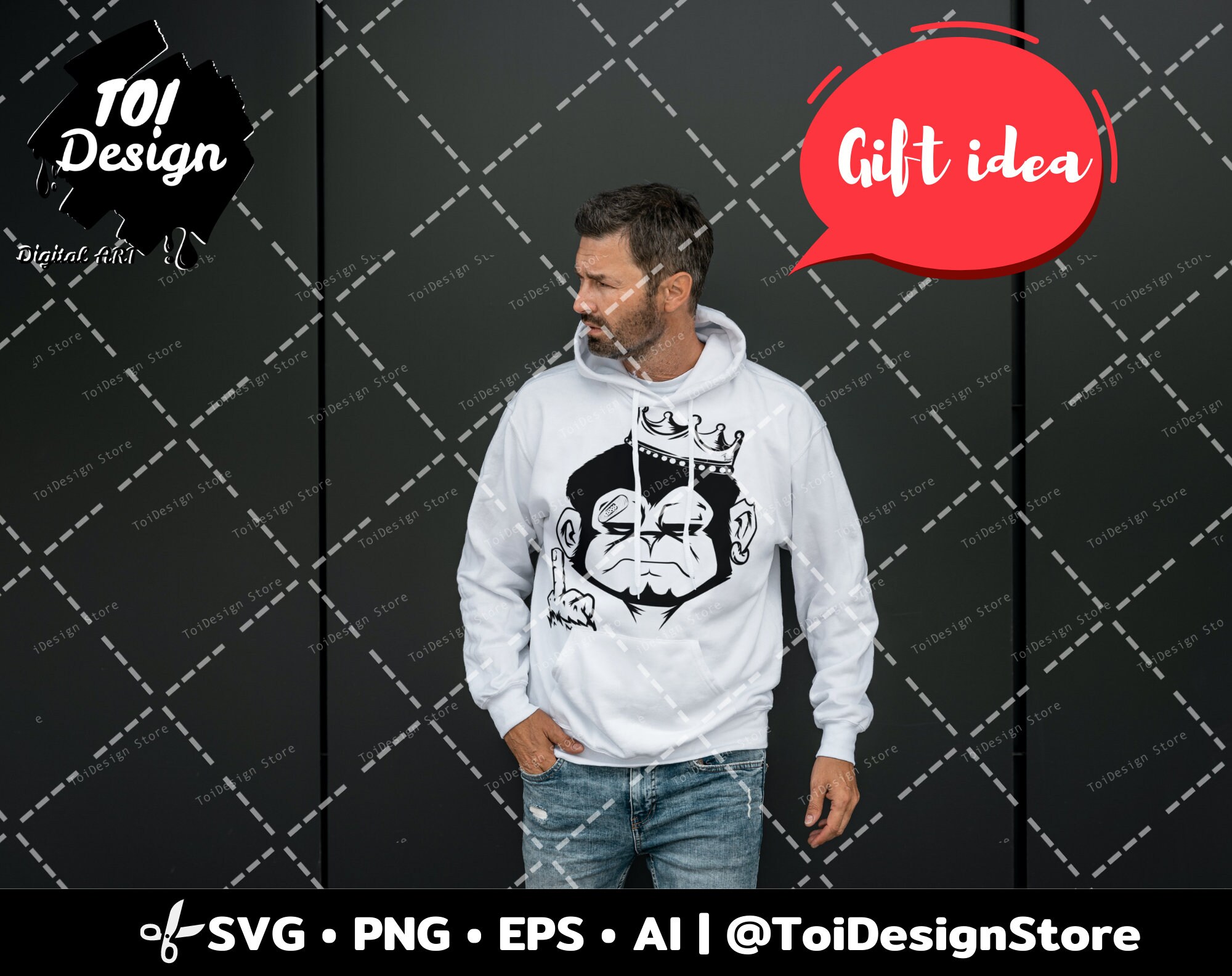 Monkey Strong Face SVG File , MONKEY King PNG, Monkey With Crown,vector ...